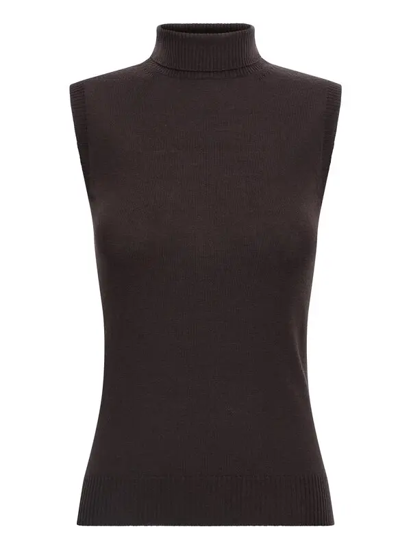 Sportmax Vertigo Sleeveless High Neck Fine Knit Wool Sweater - Brown