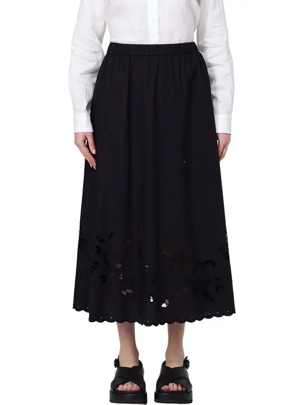 Max Mara Embroidered Cotton Skirt - Black
