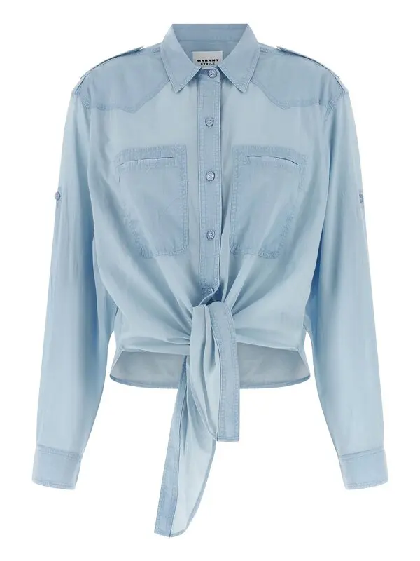 Isabel Marant Étoile Light Cotton Western Shirt With Tie Detail - Blue