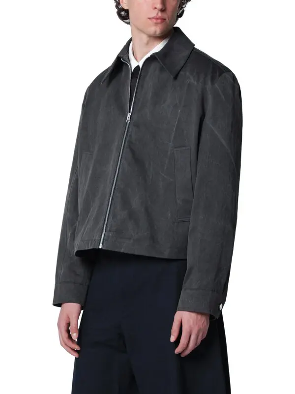 Séfr Tazio Zip-up Jacket In Washed Cotton - Gray