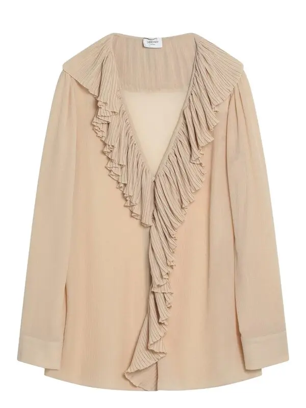 Saint Laurent Silk Blouse With Ruffle Detail - Cream