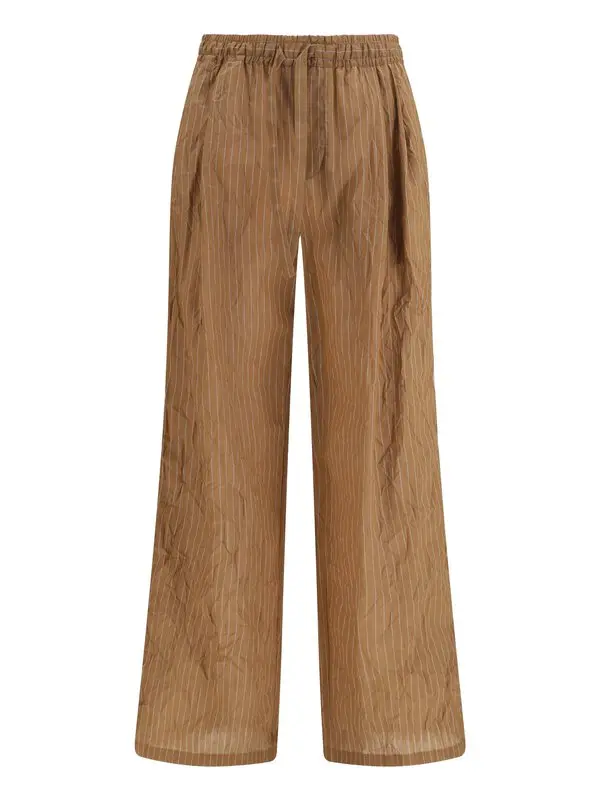 Dolce & Gabbana Vanity Pants In Striped Froissé Fabric - Brown