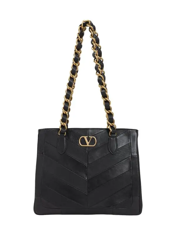 Valentino Garavani Small Lamb Skin Leather Tote With Gold-tone V-logo - Black