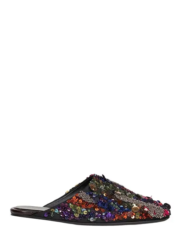 Dries Van Noten Embellished Satin Flat Mules - Multicolor