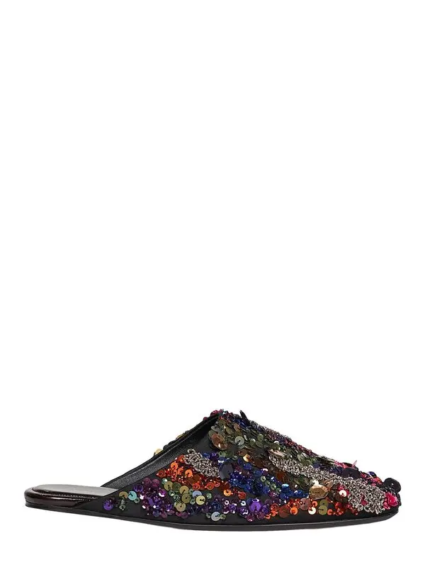 Dries Van Noten Embellished Satin Flat Mules - Multicolor