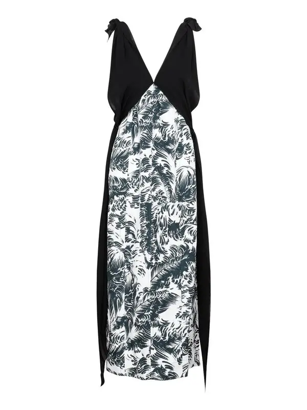 Bottega Veneta Printed Silk Long Dress - Black