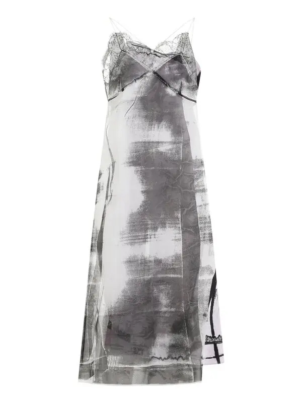 MAISON MARGIELA Silk Midi Dress With Lace Trim - Gray