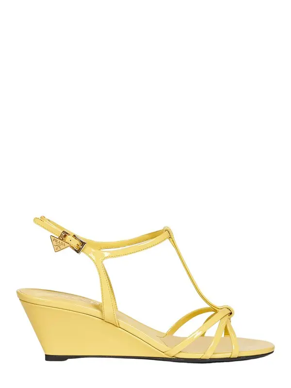 Prada Patent Leather Wedge Sandals With Enamel Triangle Logo - Multicolor