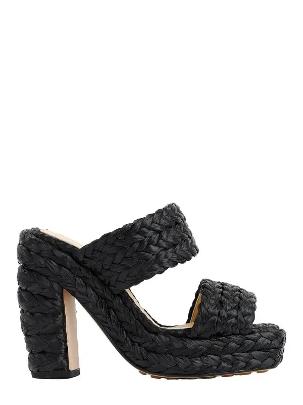 Bottega Veneta Raffia Braided Platform Sandals - Black
