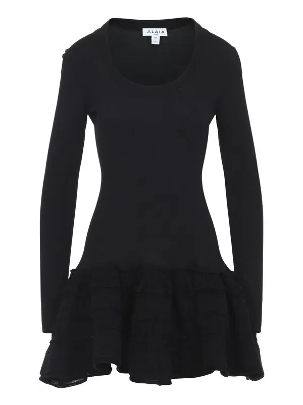 Alaïa Ruffled Knit Mini Dress - Black