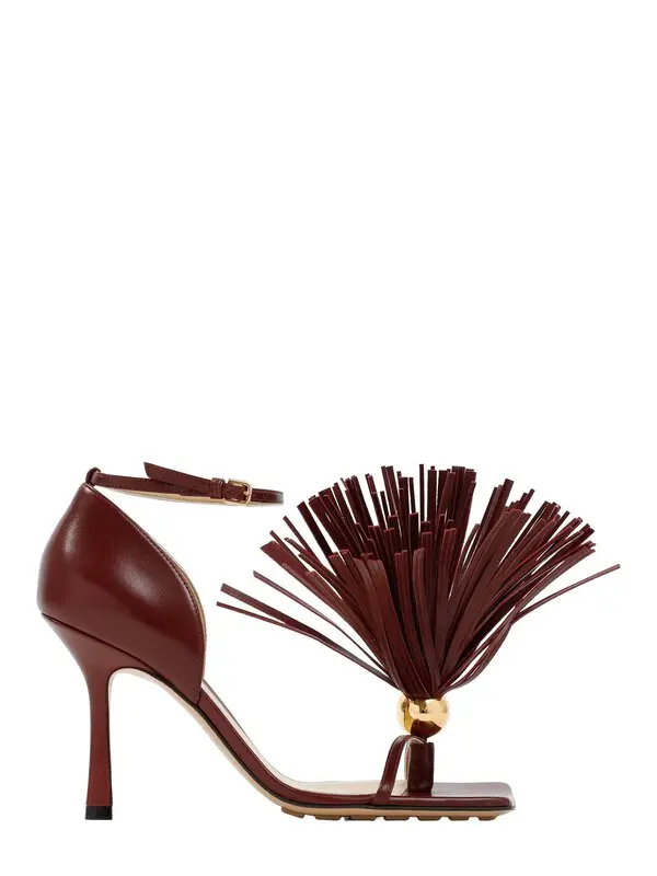 Bottega Veneta Leather Stiletto Sandals With Tassel Embellishment - Red