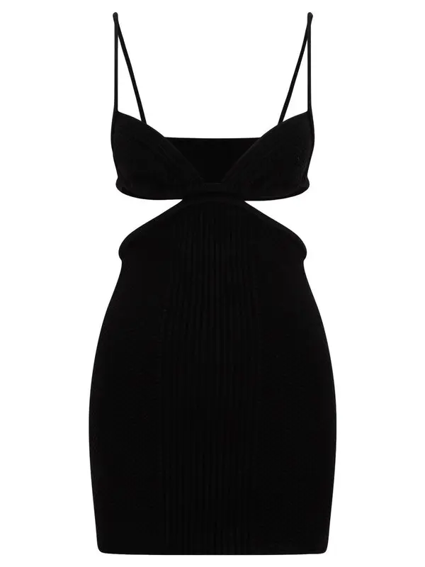 Off-White Ribbed Cut-out Mini Dress - Black