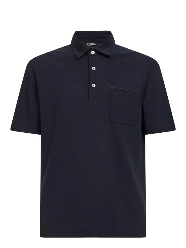 Zegna Navy Blue Cotton Pique Polo Shirt With Chest Pocket - Multicolor