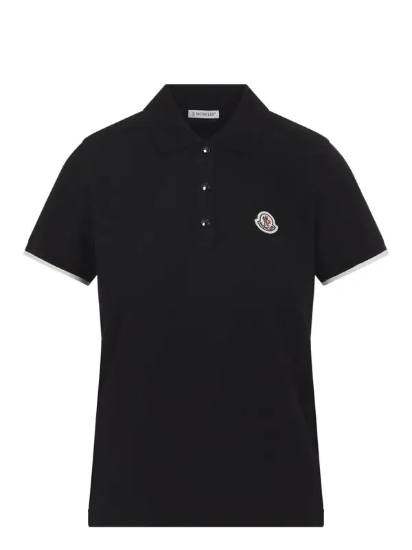 Moncler Cotton Polo With Logo Patch - Black