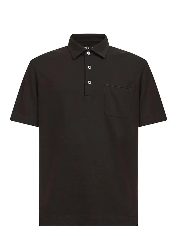 Zegna Dark Brown Cotton Pique Polo Shirt With Chest Pocket - Multicolor