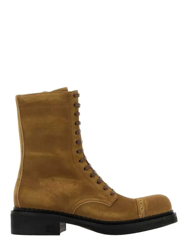 Miu Miu Suede Lace-up Boots - Brown