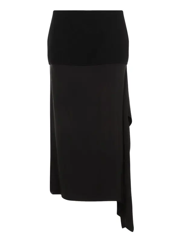 JIL SANDER Wool Midi Skirt With Ruffle Detail - Black