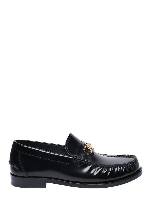 Versace Leather Loafers With Medusa Buckle - Black
