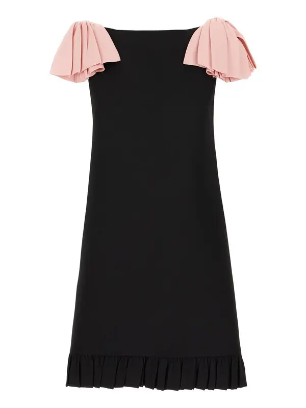 Valentino Garavani Black Dress With Pink Ruffle Sleeves And Hem - Multicolor