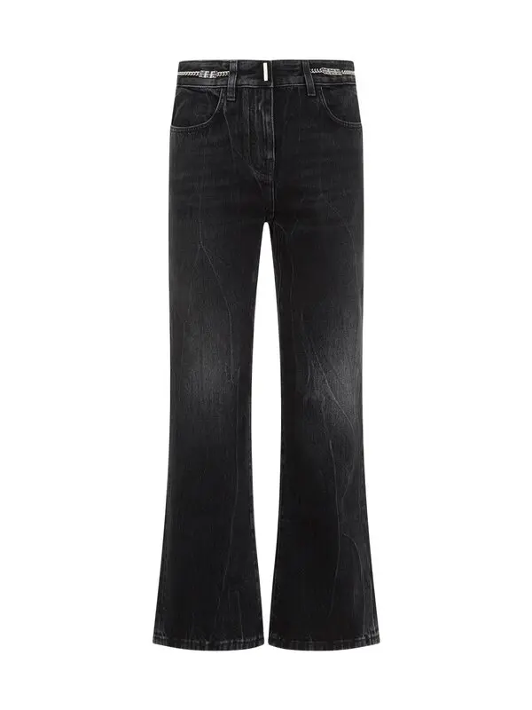 Givenchy Cotton Denim Pants With Metal Chain Detail - Black