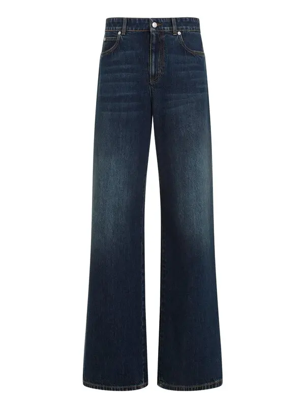 Alexander McQueen Wide Leg Cotton Jeans - Blue