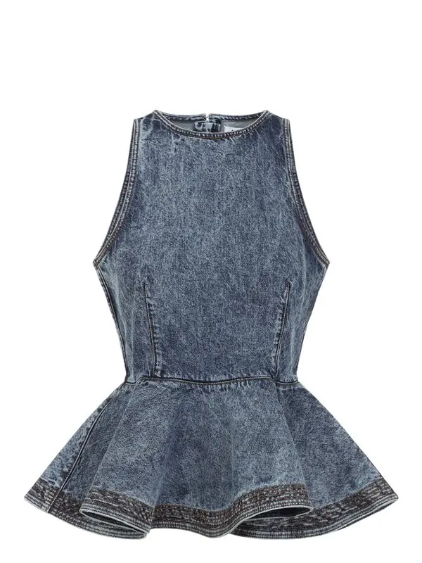 Alaïa Peplum Denim Top - Blue