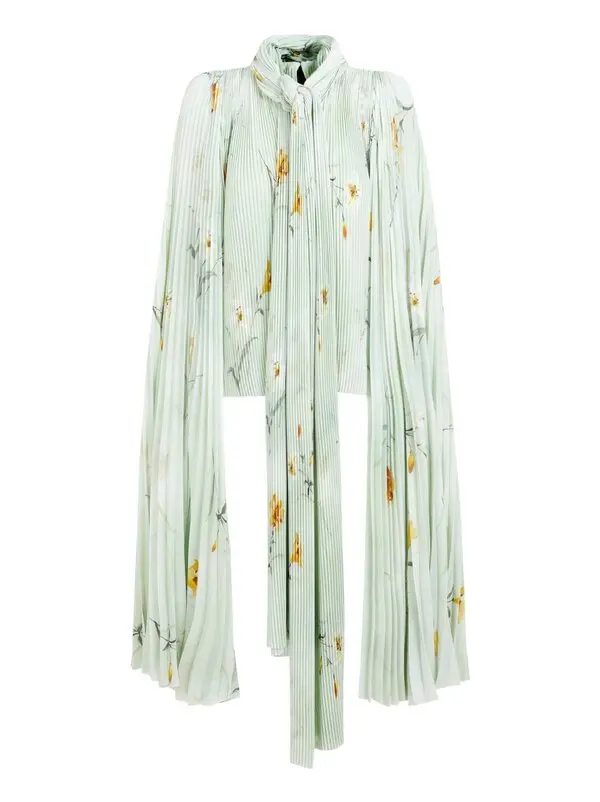 Balenciaga Floral Print Pleated Polyester Blouse - Green