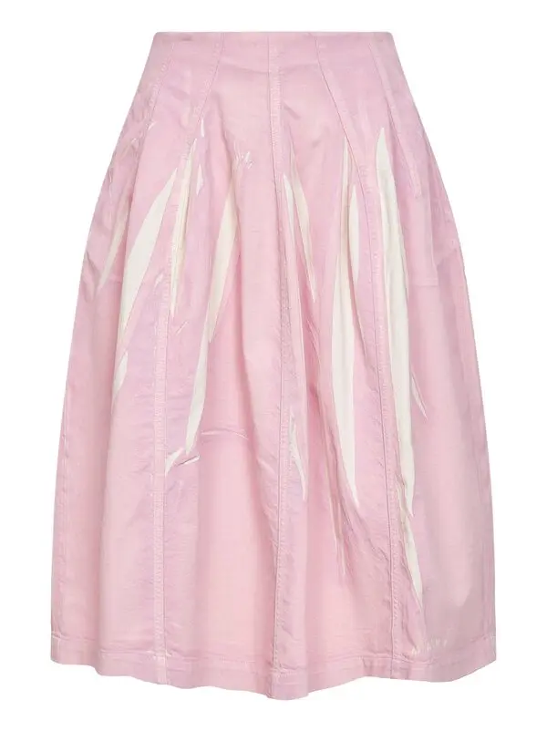 Marni Pink Screen-printed Denim Flared Midi Skirt - Multicolor