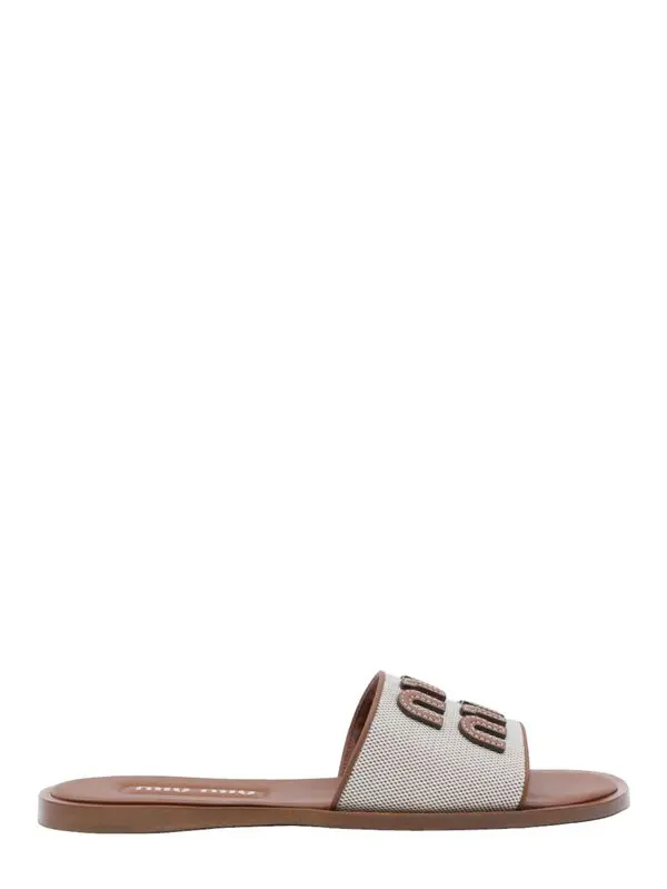 Miu Miu Embellished Slides - Cream