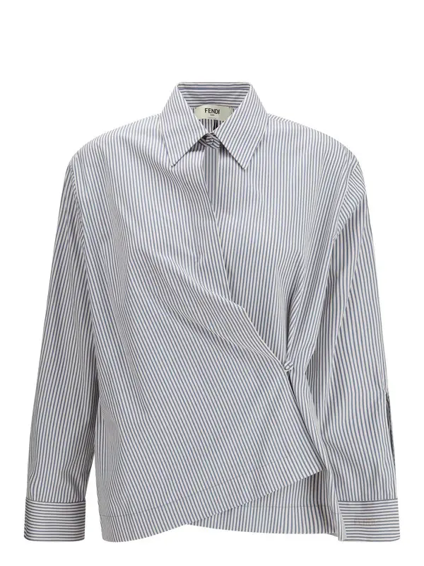 Fendi Striped Long Sleeve Shirt With Asymmetrical Closure - Multicolor
