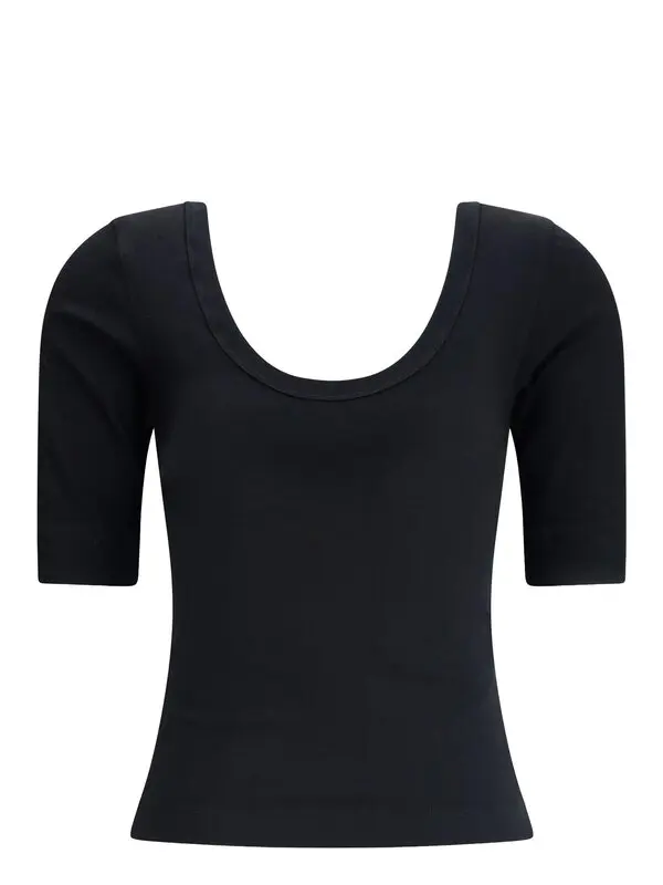 Brunello Cucinelli Cotton Top With Wide Neckline And 3/4 Sleeves - Black