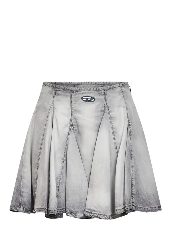 DIESEL® Grey Denim Pleated Mini Skirt With Embroidered Oval D Logo - Multicolor
