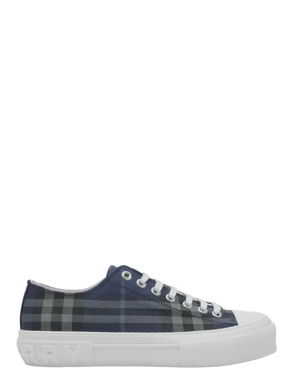 Burberry Check Cotton Sneakers With Rubber Sole - Blue