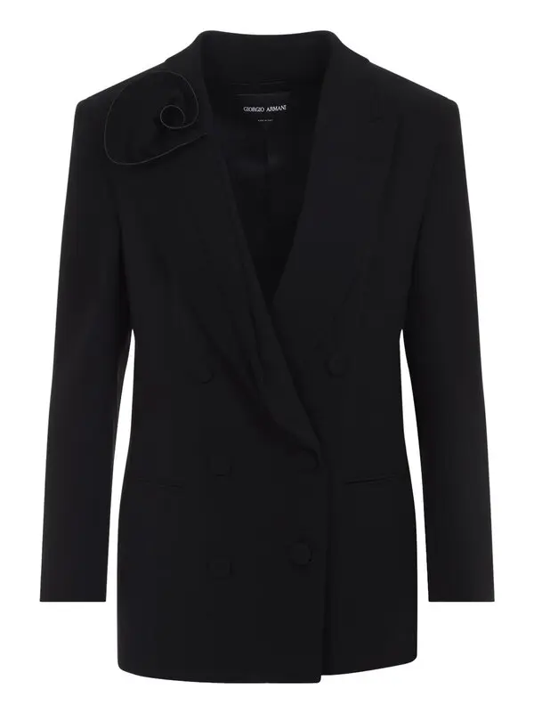 Giorgio Armani Silk Double-breasted Embellished Blazer - Black