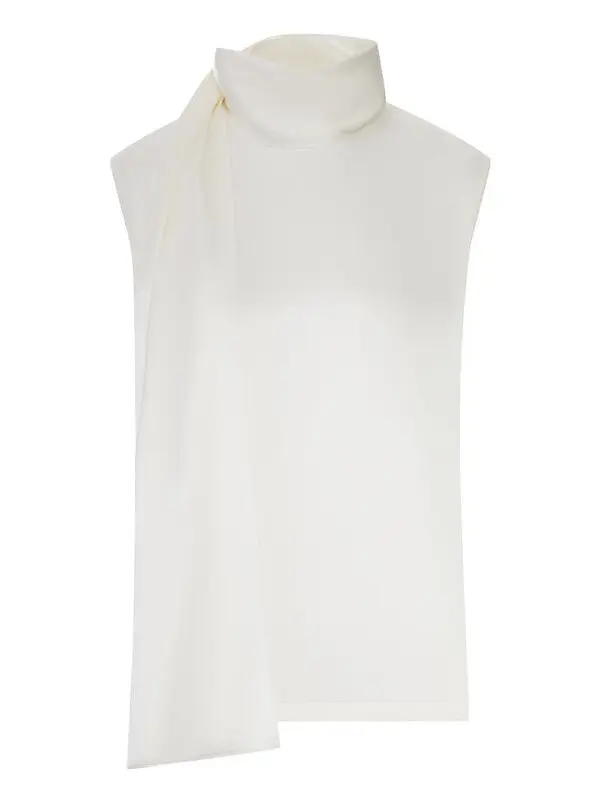 Bottega Veneta Silk Stretch Satin Top With Scarf Detail - White