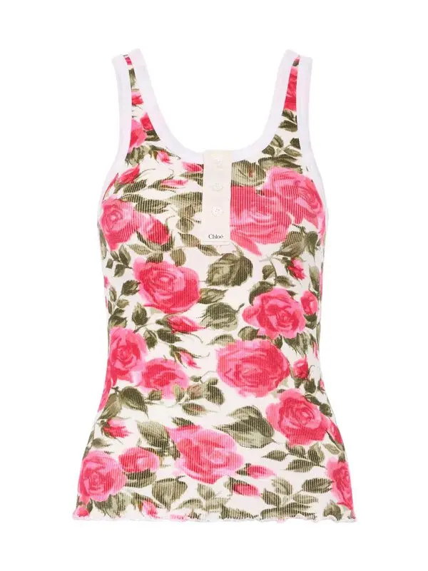Chloé Stretch Cotton Floral Print Top - Multicolor