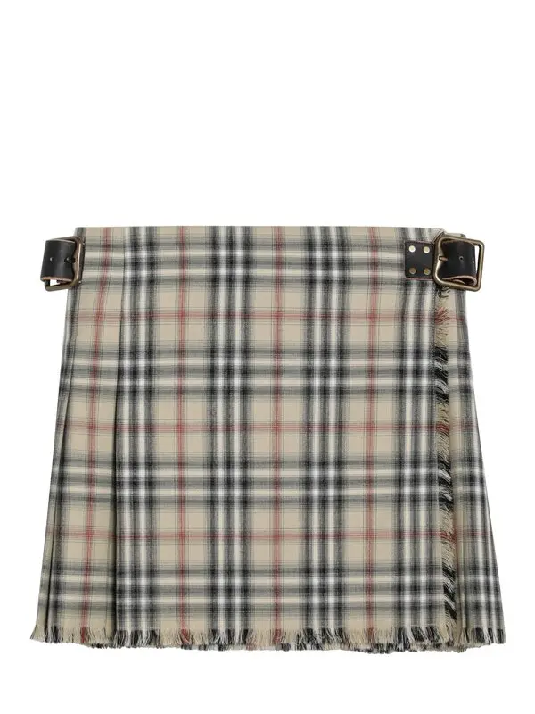Burberry Beige Wool Mini Kilt With Check Pattern - Cream