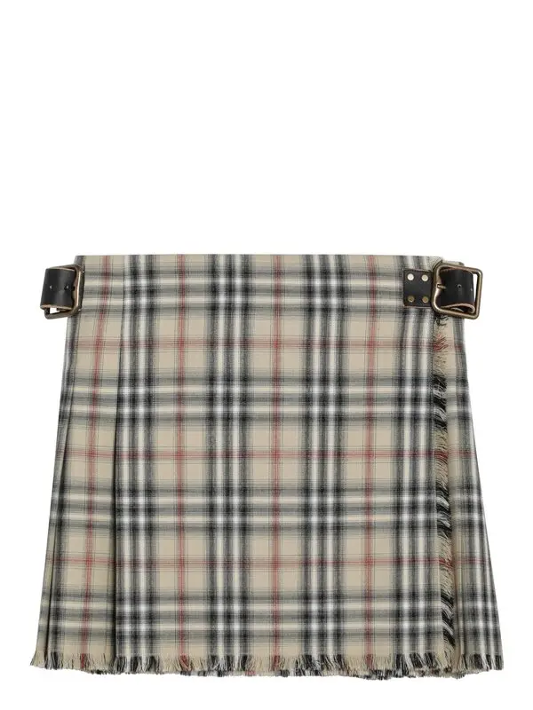 Burberry Beige Wool Mini Kilt With Check Pattern - Cream