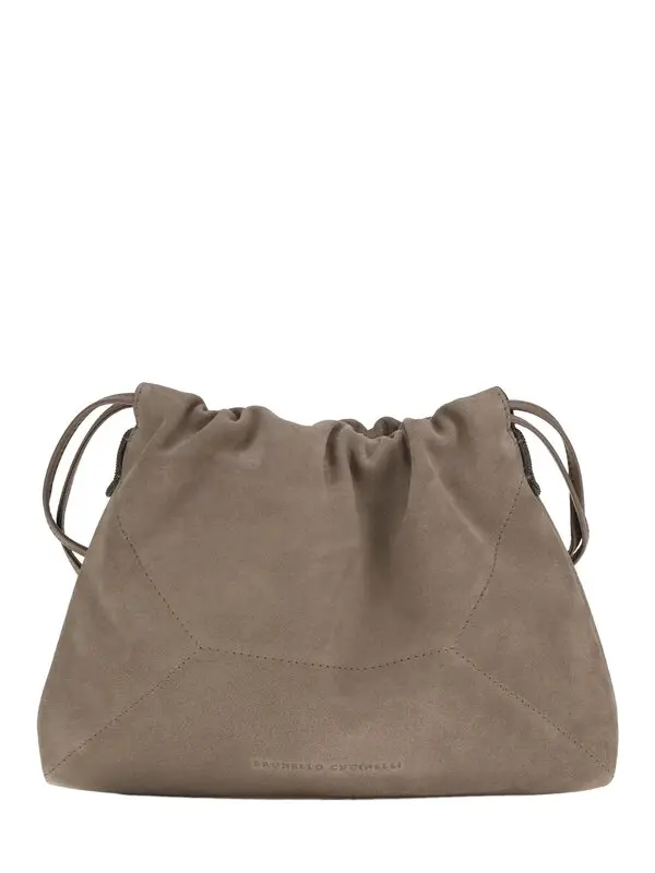 Brunello Cucinelli Suede Drawstring Pouch With Monile Embellishment - Cream