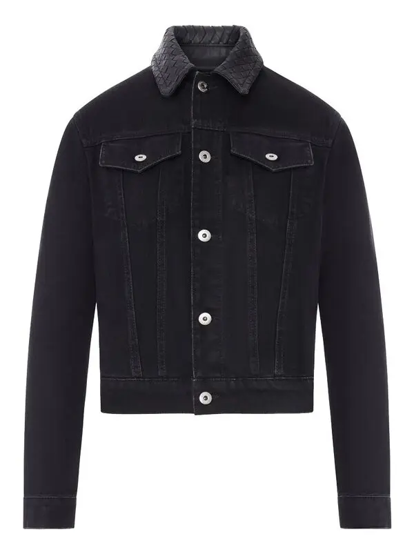 Bottega Veneta Denim Jacket With Braided Leather Collar - Black