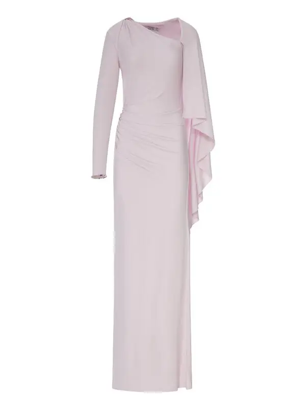 SELF-PORTRAIT Long Draped Jersey Gown With Embellished Cuffs - Pink