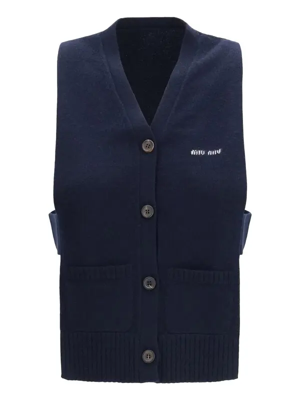 Miu Miu Cashmere V-neck Cardigan Vest - Blue
