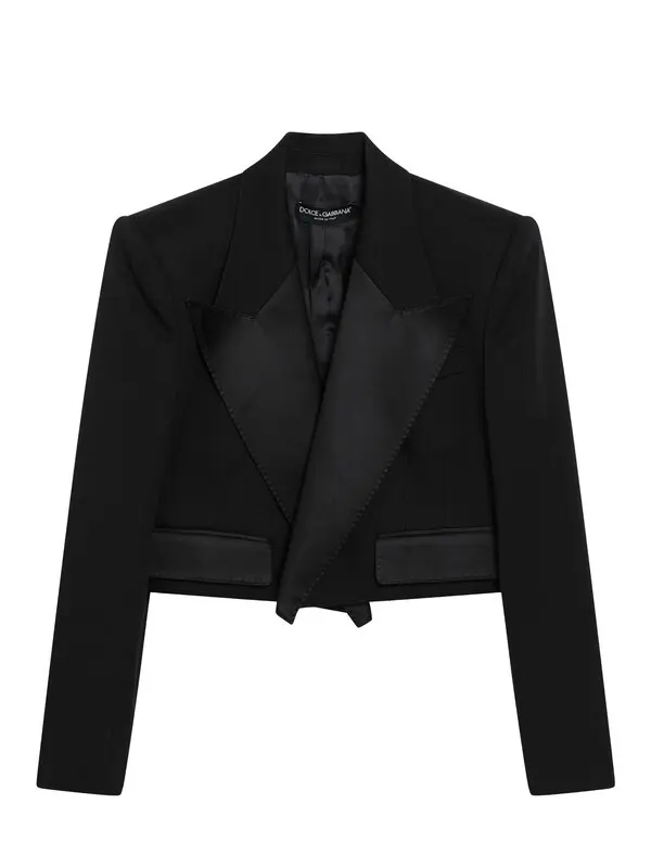 Dolce & Gabbana Wool Gabardine Spencer Tuxedo Jacket - Black