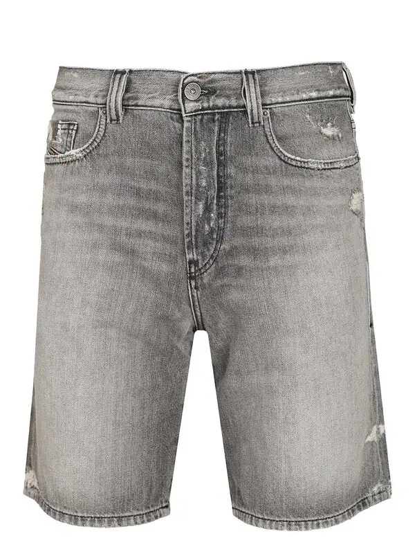 DIESEL® Stonewashed Cotton Denim Shorts With Distressed Effect - Gray