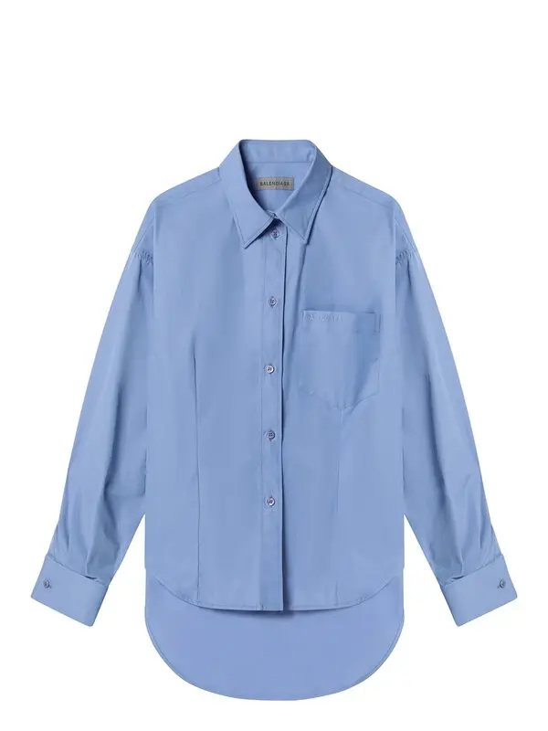 Balenciaga Cotton Shirt With Embroidered Logo - Blue