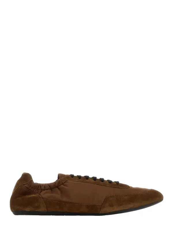 Prada Lace-up Suede And Nylon Sneakers - Brown