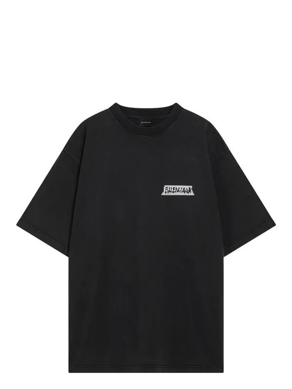 Balenciaga Washed Masking Tape Cotton T-shirt - Black