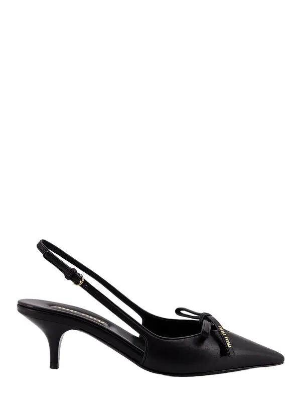 Miu Miu Black Leather Pointed Toe Slingback Pumps With Bow Detail - Multicolor