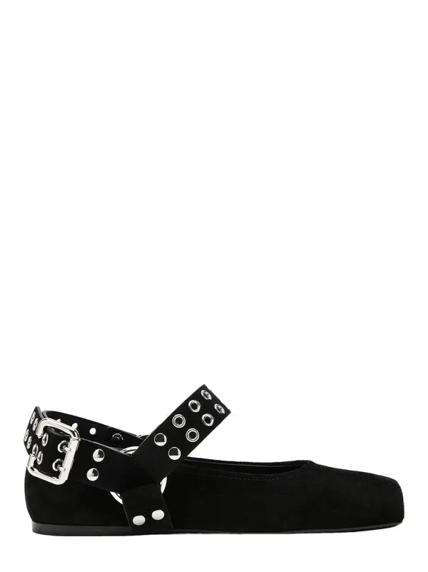 Alaïa Suede Flat Ballerina Biker Shoes - Black