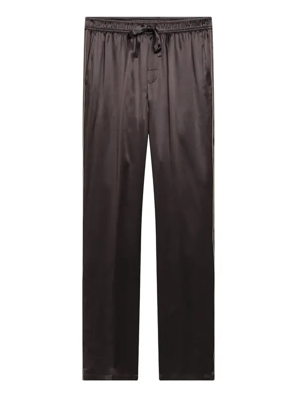Dolce & Gabbana Silk Pajama Trousers With Embroidered Logo, /grey - Brown